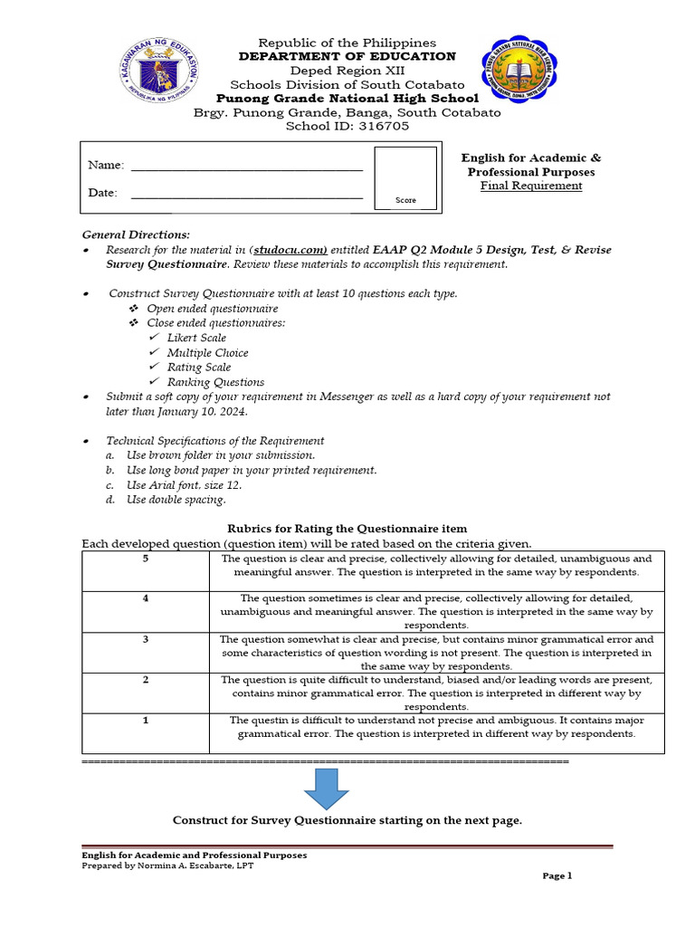 EAPP Final Requirements | PDF | Questionnaire | Evaluation Methods EAPP Final Requirements | PDF | Questionnaire | Evaluation Methods