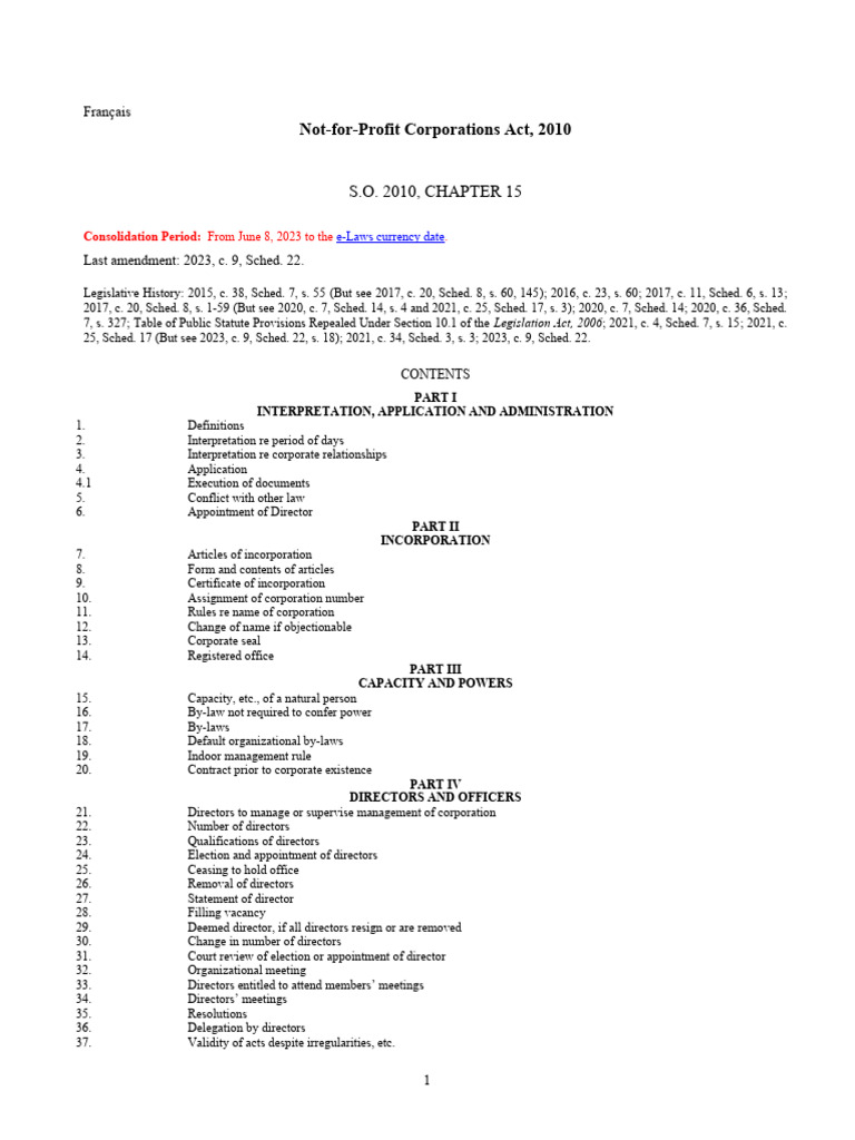 Not For Profit Corporation Act 2010 | PDF | Liquidation | Charitable ...