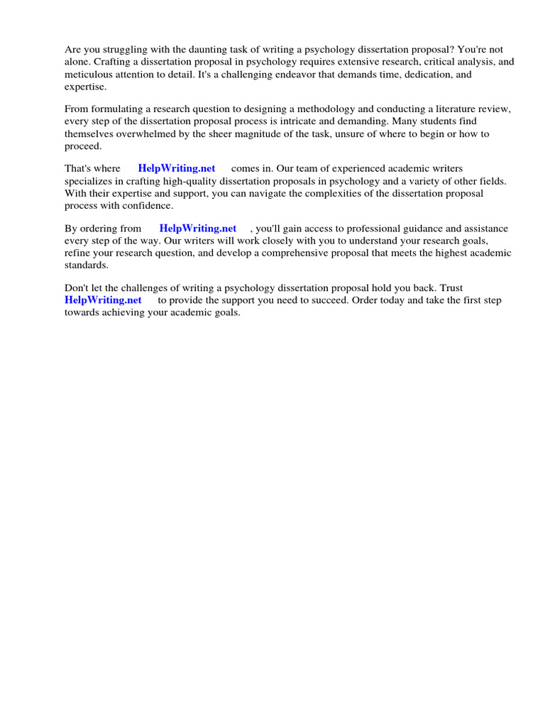 Sample Psychology Dissertation Proposal | Download Free PDF ...
