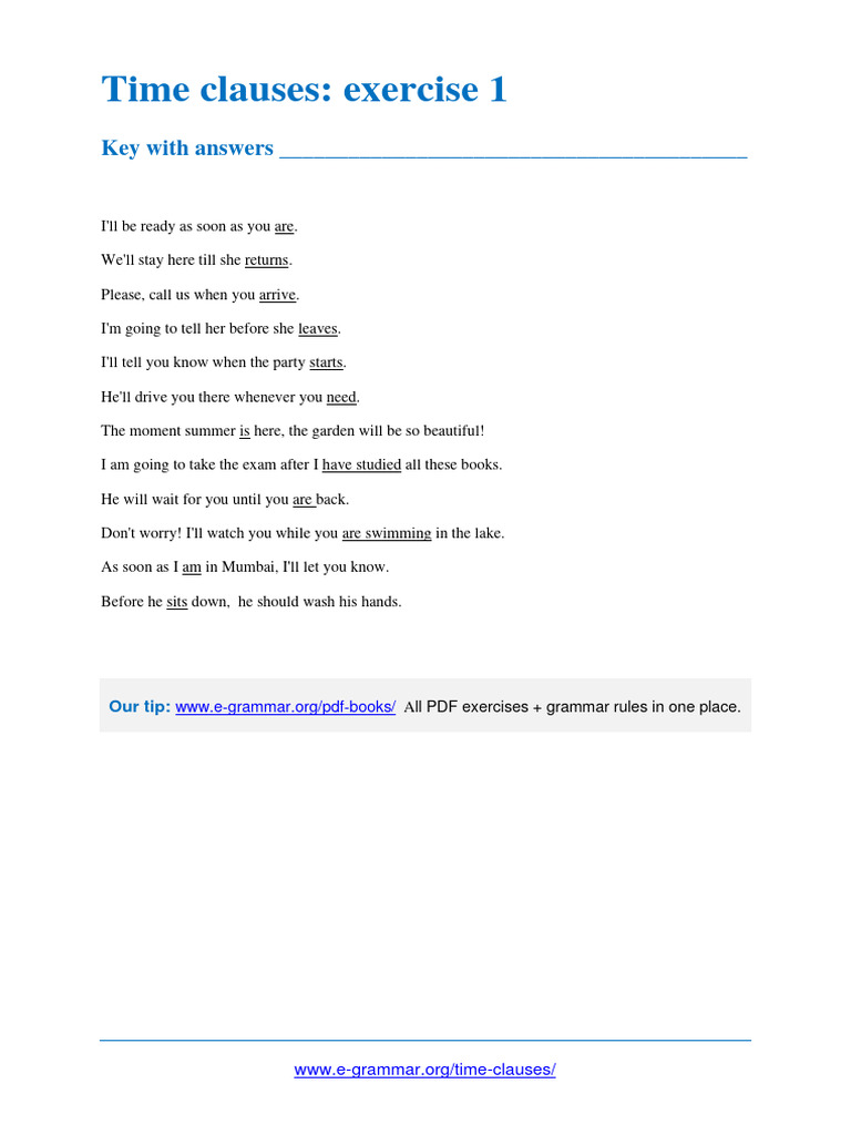 Time Clauses Exercise 1 Key | PDF