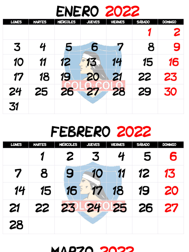 Calendario Colo-Colo | Descargar gratis PDF | Calendario