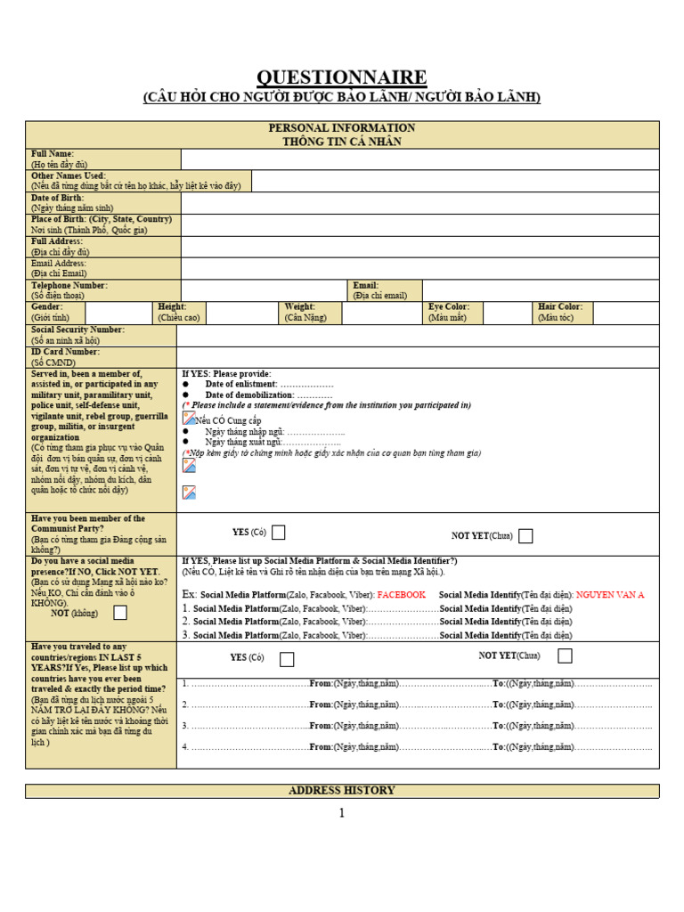 Questionnaire_Vietnamese-NEW FORM 2 | PDF