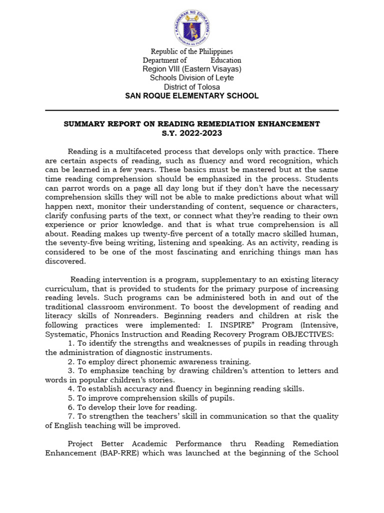 SUMMARY REPORT | PDF | Reading Comprehension | Cognitive Science