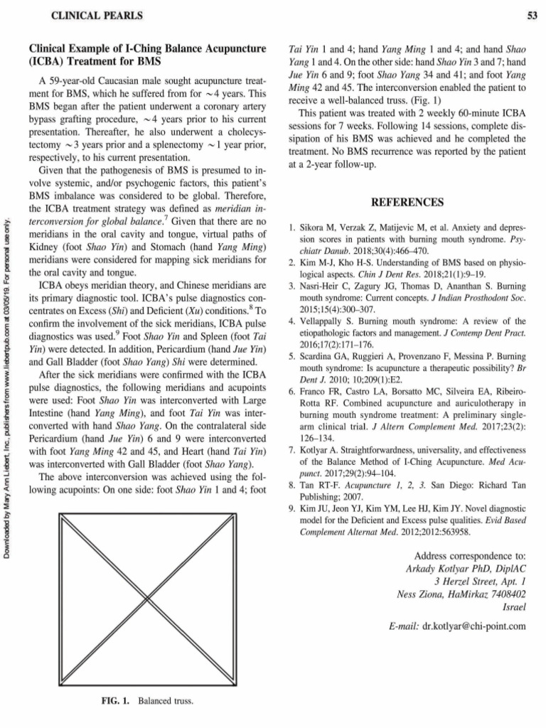 Clinical Example of I Ching Balance Acupuncture (ICBA) Treatment For BMS, Med Acu. 2019. CPL 53 ...