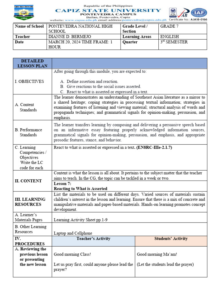 FINAL-DEMO-LESSON-PLAN | PDF | Facebook | Learning