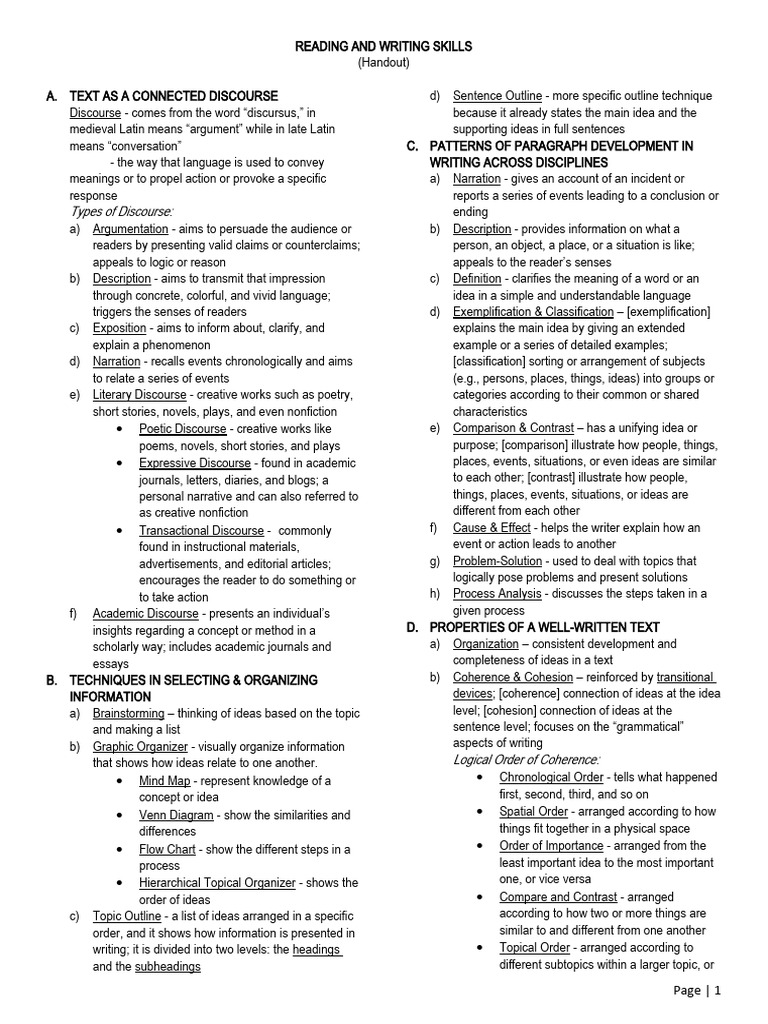 RW Handout Reviewer | PDF | Memorandum | Résumé
