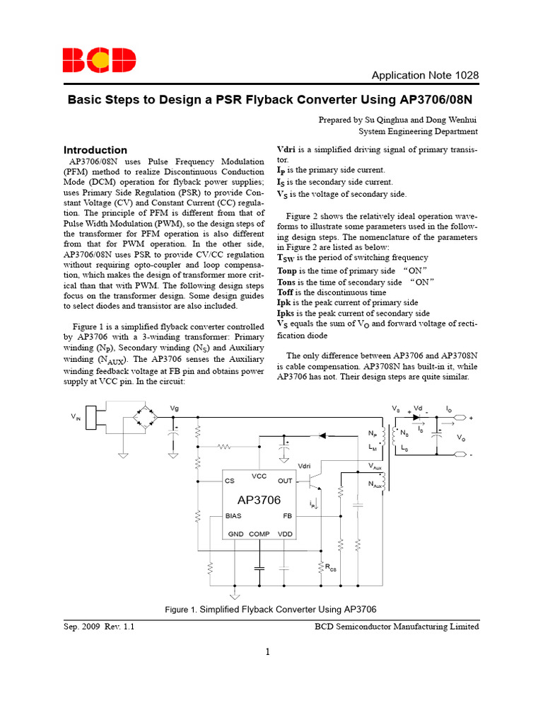 Steps To Design A PSR Flyback Converter Using AP3706 08N | PDF | Transformer | Diode