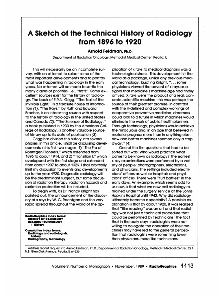 A Sketch of The Technical History of Radiology From 1896 To 1920 | PDF ...