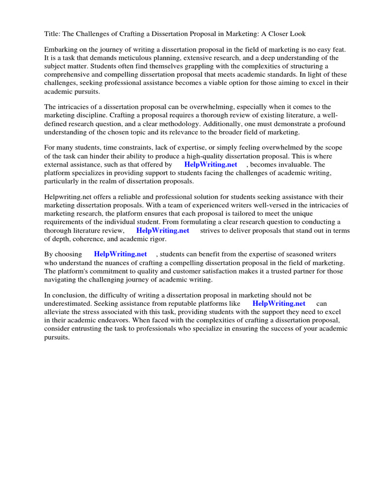 Dissertation Proposal Marketing Example | PDF | Thesis | Digital Marketing
