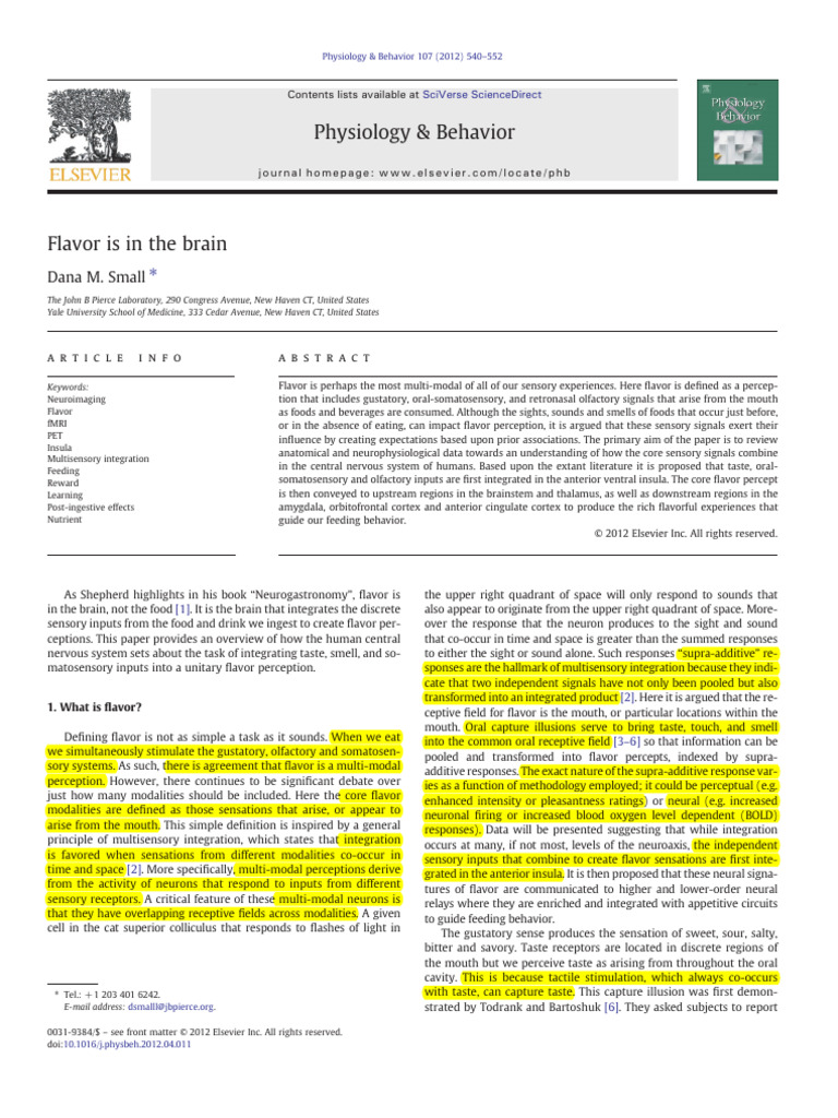 Flavor Is in The Brain | PDF | Taste | Perception