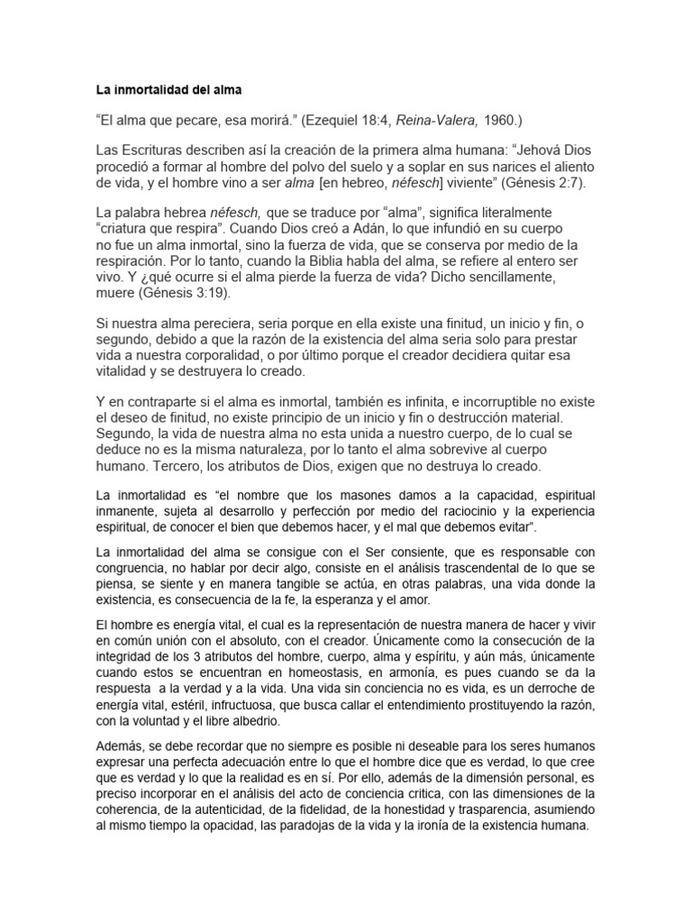 La Inmortalidad Del Alma | PDF | Alma | Verdad