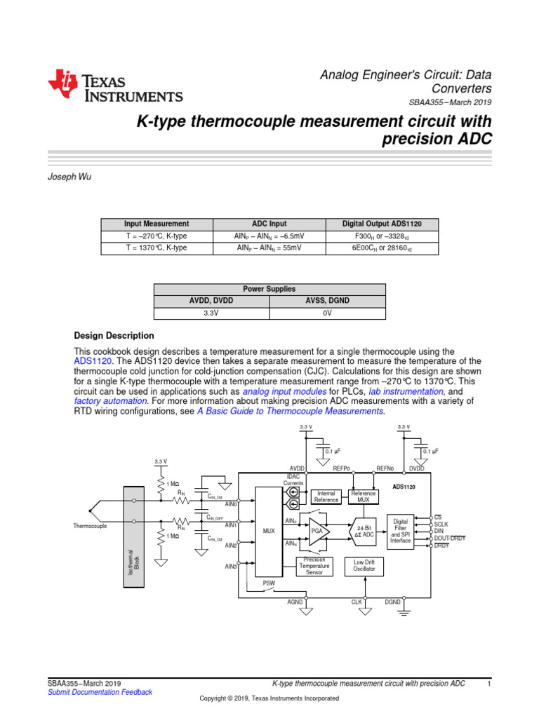 K Type Thermocouple Meseurement Circuit With Precision ADC | Download ...