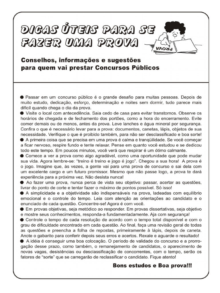 Dicas para se fazer uma Prova | PDF