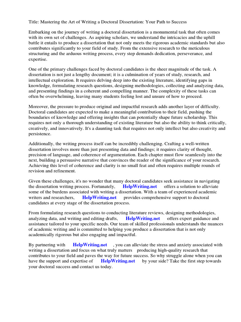 How To Write A Doctoral Dissertation On Path To Success | Download Free ...