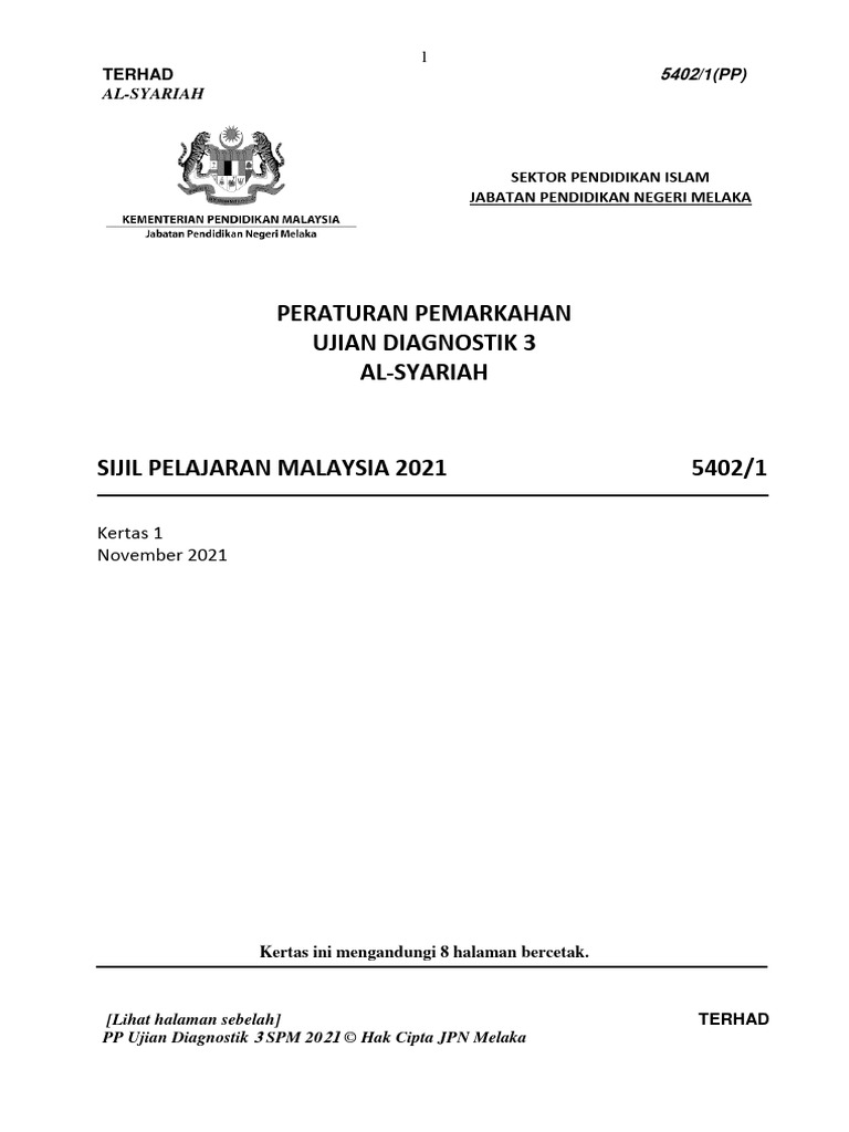 2021 SPM Trial Syariah Melaka (Skema) | PDF