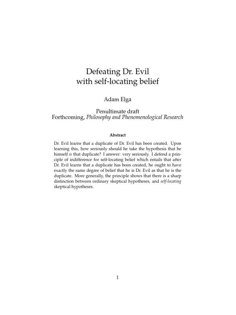 Defeating Dr. Evil With Self-Locating Belief | PDF | Hypothesis | Memory