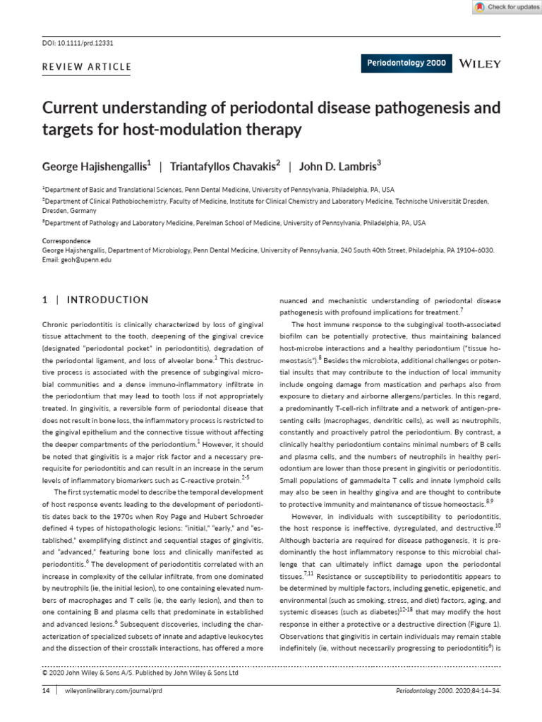 Periodontology 2000 - 2020 - Hajishengallis - Current Understanding of ...