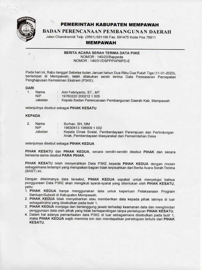 Ba Serah Terima Data P3ke | PDF