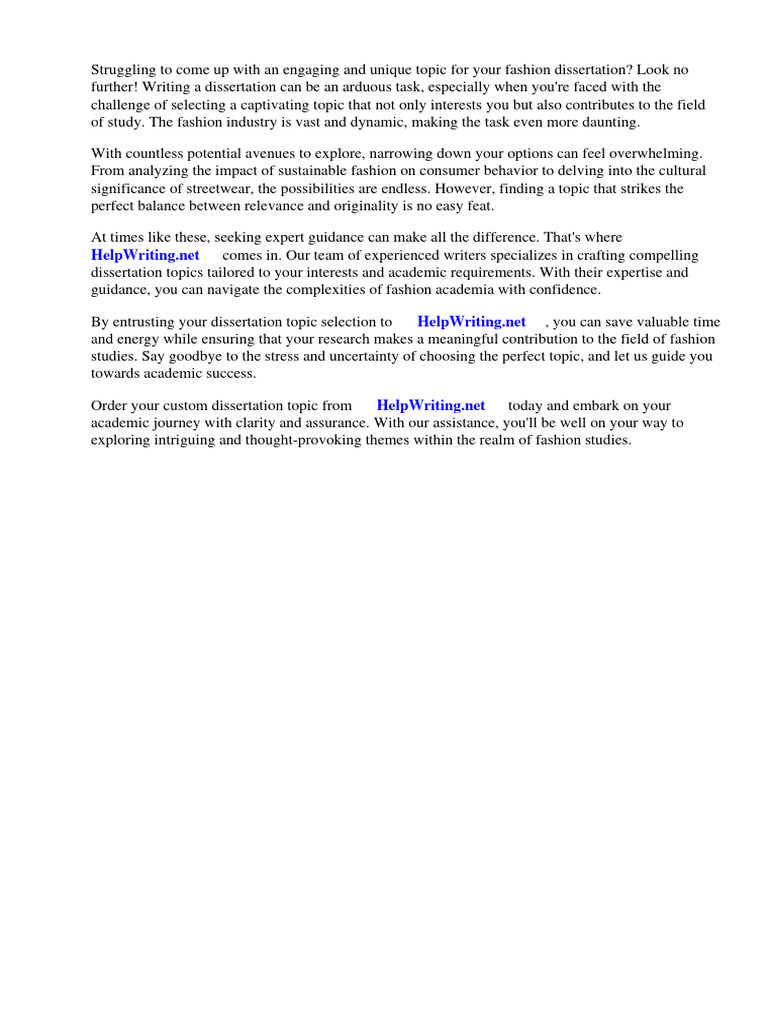Interesting Fashion Dissertation Topics | PDF | Fashion | Thesis