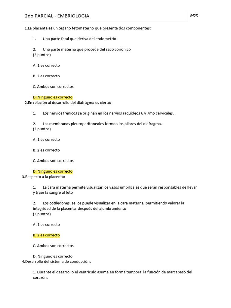 2do PARCIAL - EMBRIOLOGIA Check | PDF | Placenta | Feto