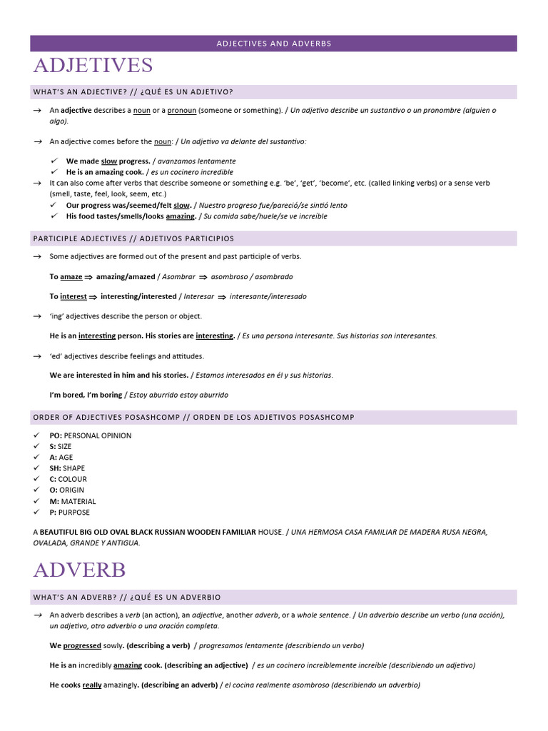 Adjetivos y Adverbios | PDF | Adjective | Verb