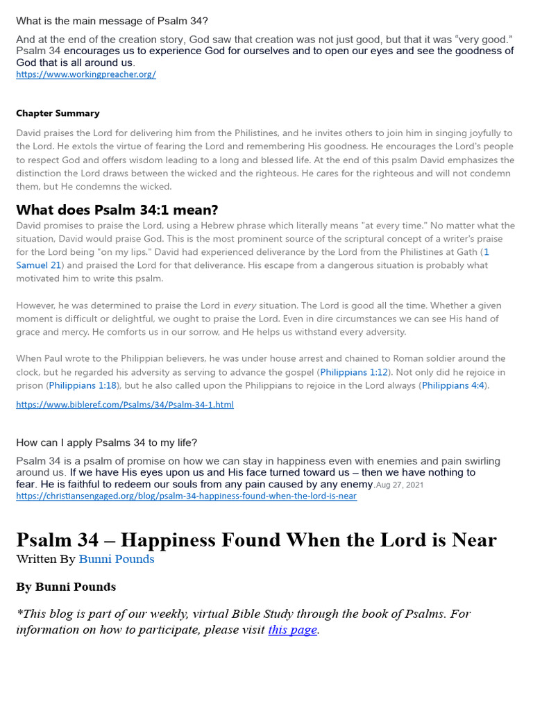 Psalm 34 | PDF | David | Saul