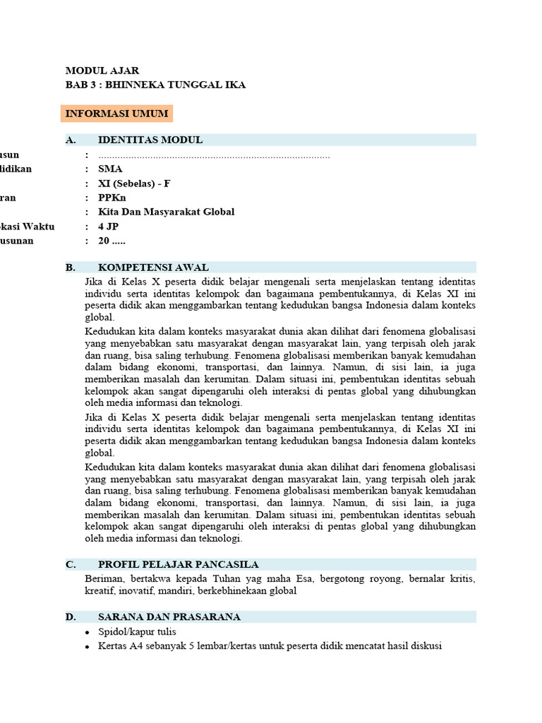 Modul Ajar PKN 3 | PDF | Karier & Perkembangan