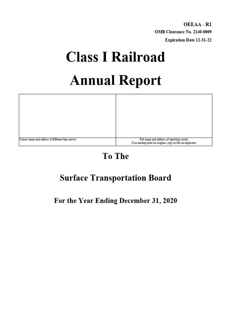 Class I Railroad Annual Report: To The Surface Transportation Board ...
