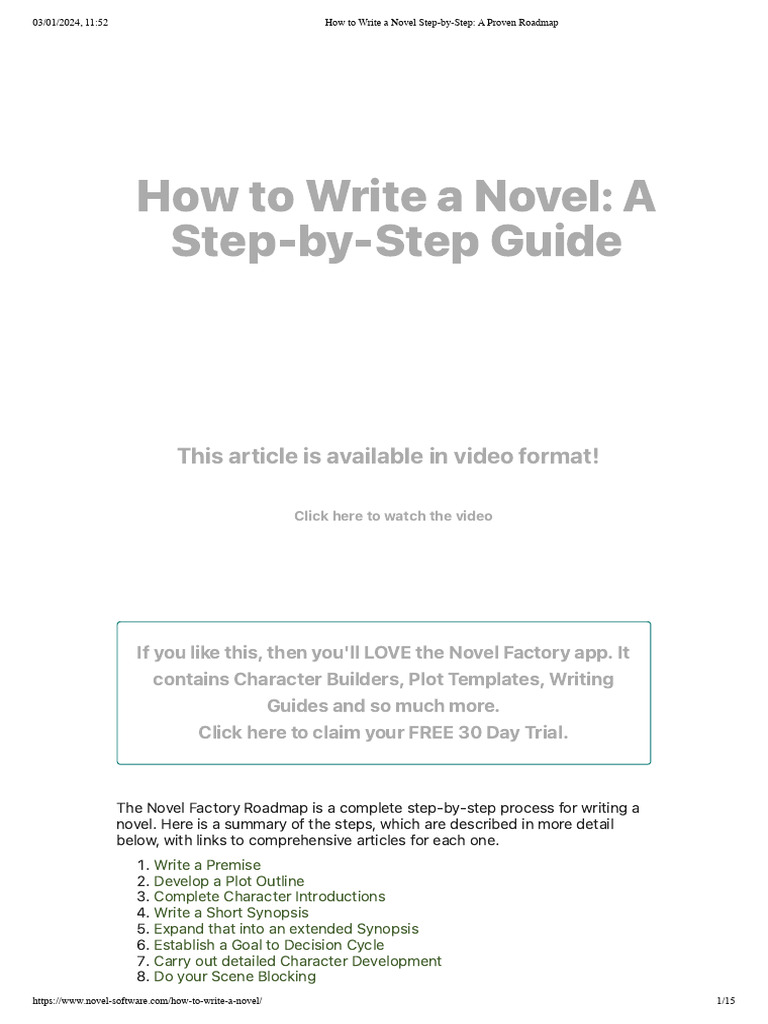 How To Write A Novel Step-by-Step - A Proven Roadmap | PDF | Plot ...