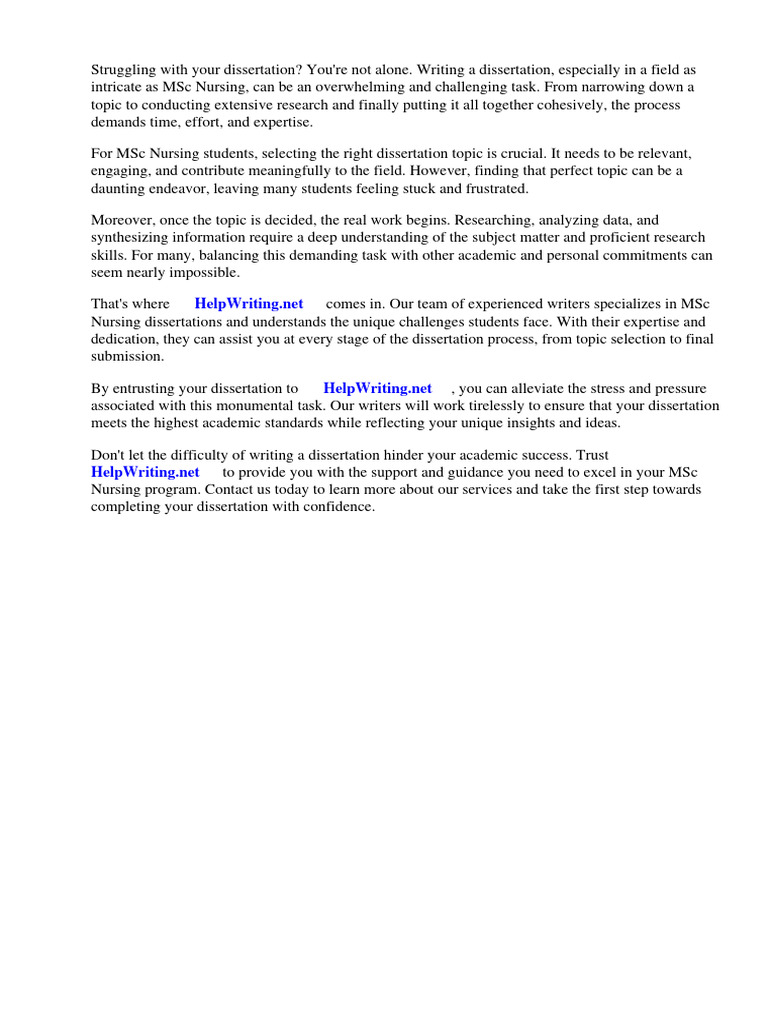 Dissertation Topics MSC Nursing | PDF | Nursing | Mental Health