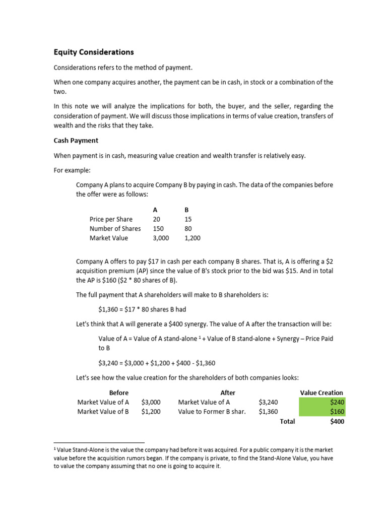 10 Equity+Considerations | PDF | Stocks | Mergers And Acquisitions