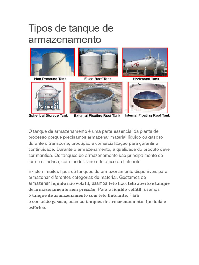 Tipos de Tanque de Armazenamento | PDF | Pressão