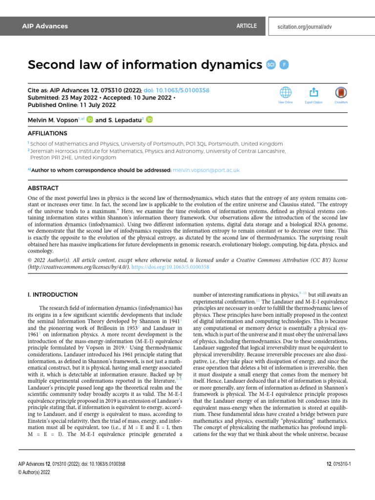 Infodynamics: Entropy in Info Systems | PDF | Entropy | Nucleic Acid ...