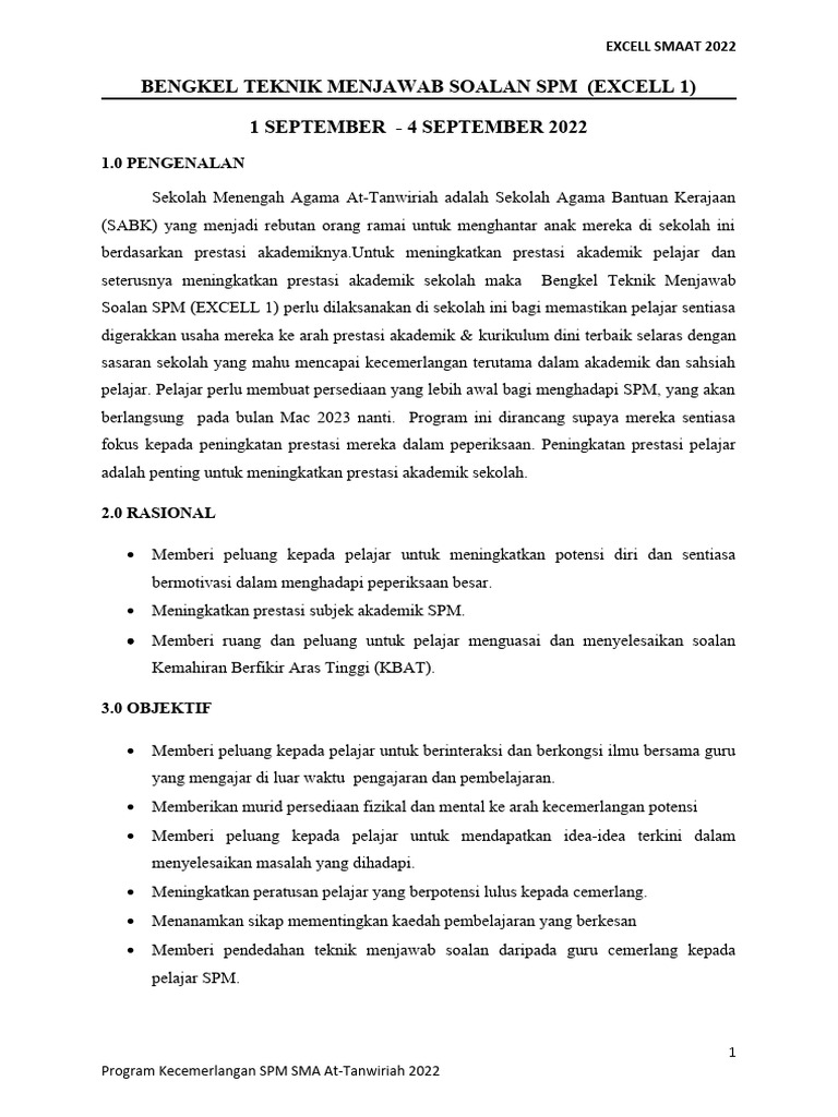 Kertas Kerja Bengkel Teknik Menjawab Soalan SPM (Excell 1) | PDF