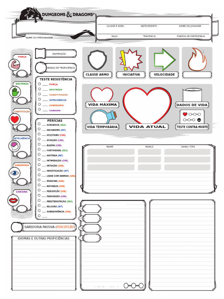D - D 5E Ficha Colorida Completavel | PDF