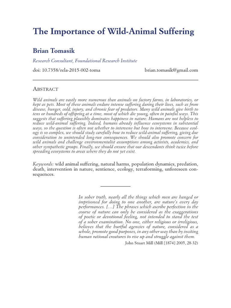 Brian Tomasik - The Importance of Wild-Animal Suffering | PDF | Predation | Animal Welfare