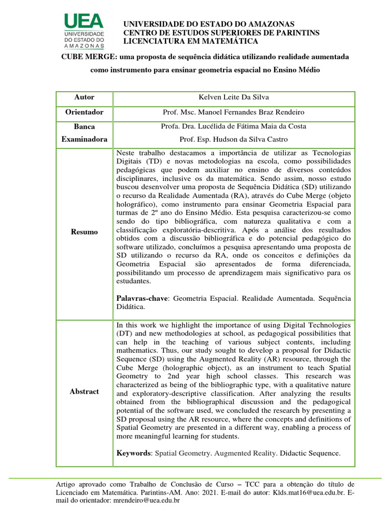 Cube Merge no Ensino de Geometria Espacial | PDF | Geometria | Pedagogia