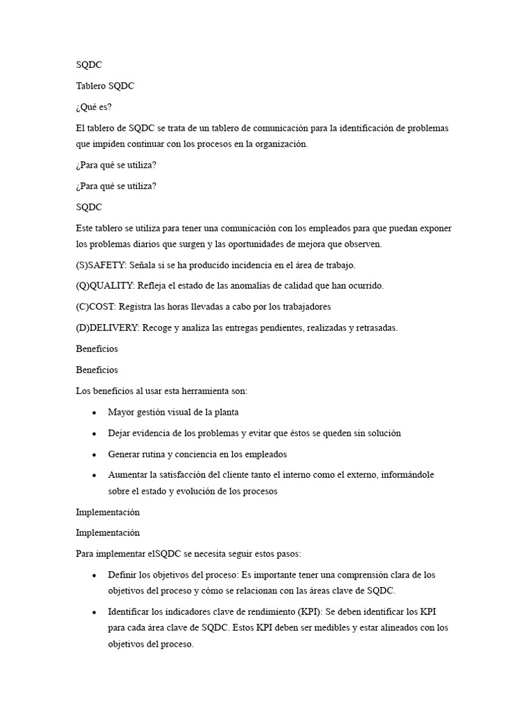 SQDC | PDF | Indicador de rendimiento
