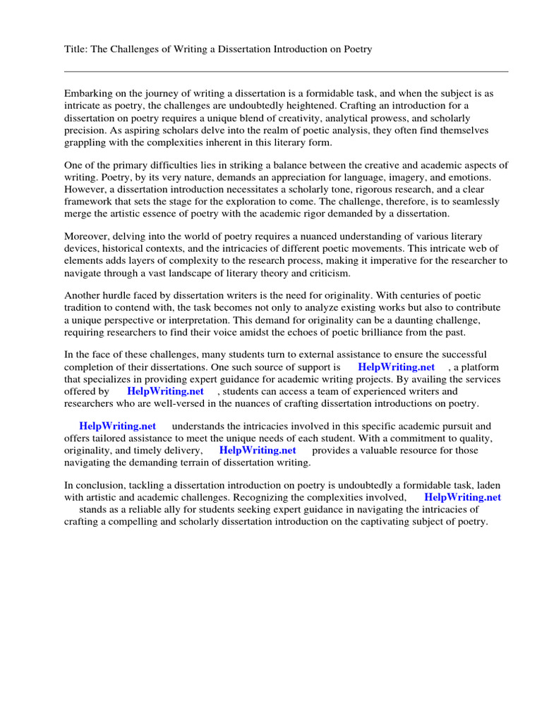 Introduction Pour Dissertation Sur La Poesie | PDF | Thesis | Refinancing