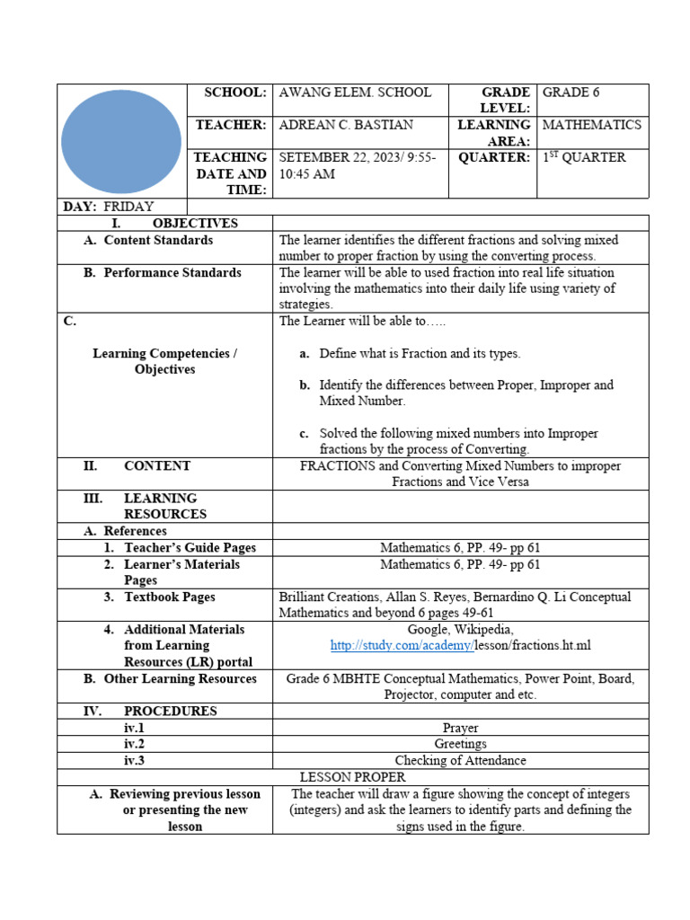 Sample Math Lesson Plan | PDF | Numbers | Behavior Modification