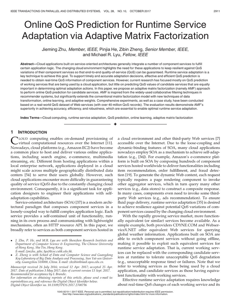 Online Prediction For QoS - Zhu2017 | PDF | Cloud Computing | Service Oriented Architecture