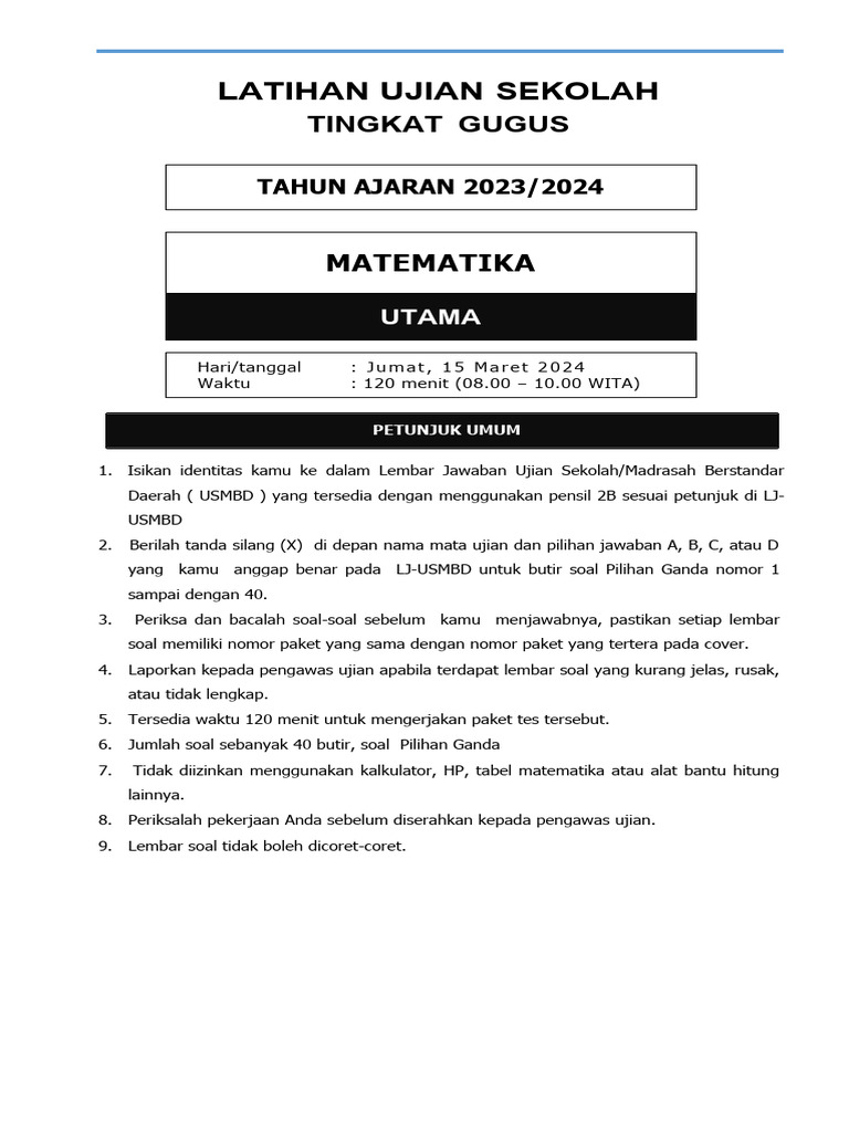 Soal Try Out Matematika Kelas 6 SD | PDF