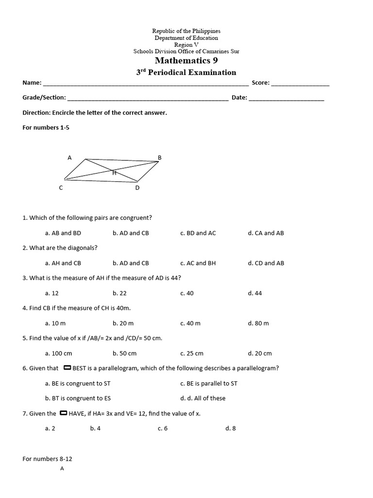 3rd Grading Exam | Download Free PDF | Elementary Mathematics | Classical Geometry