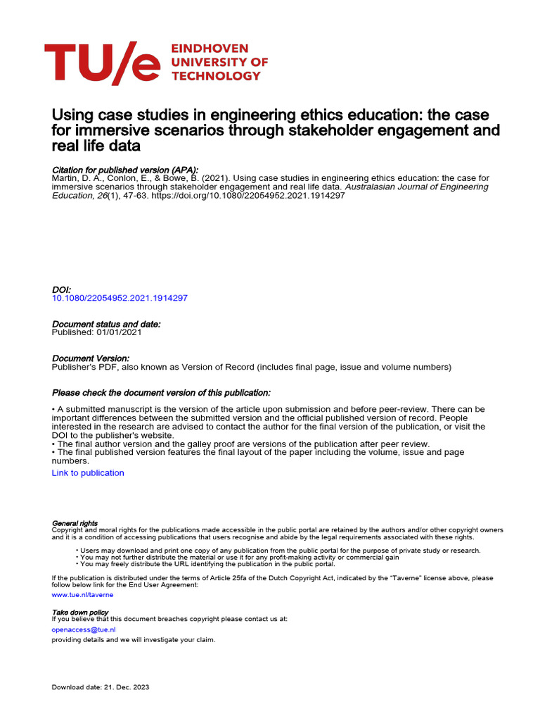 Using Case Studies in Engineering Ethics Education: The Case For ...
