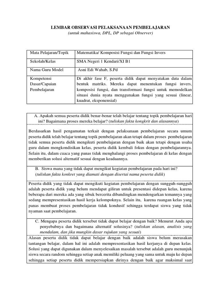 Lampiran 5. LK 4 Lembar Observasi Pelaksanaan Pembelajaran Untuk Observer Pembelajaran 2 | PDF