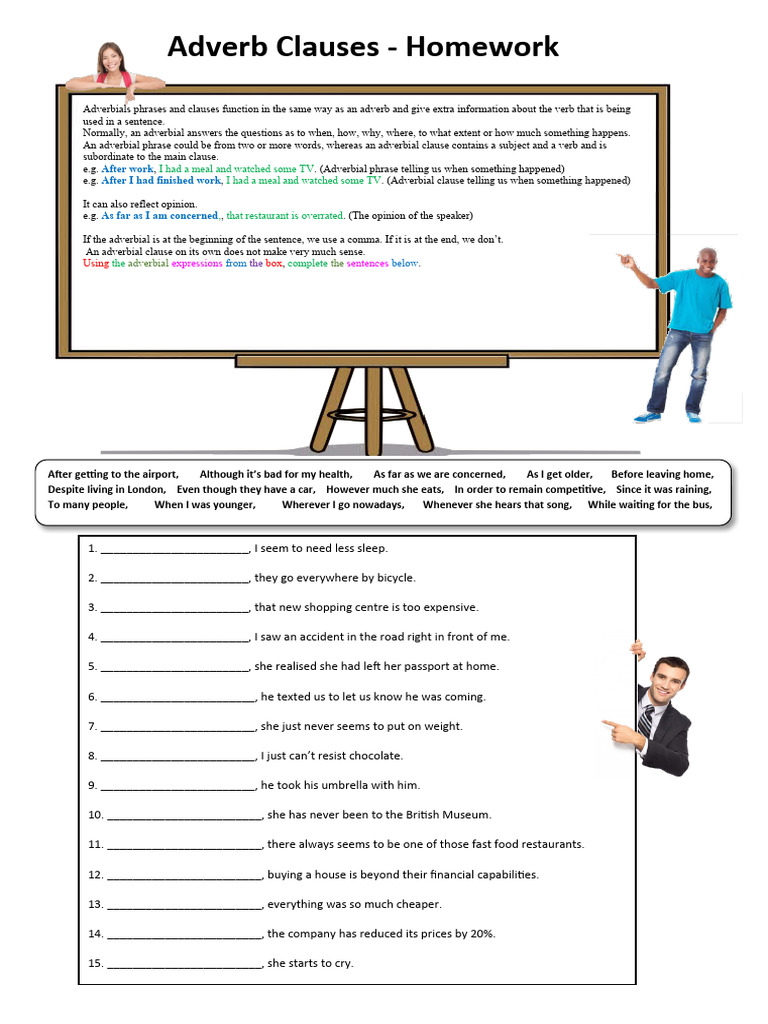Adverb clauses-Homework (1) (1) | PDF | Adverb | Clause