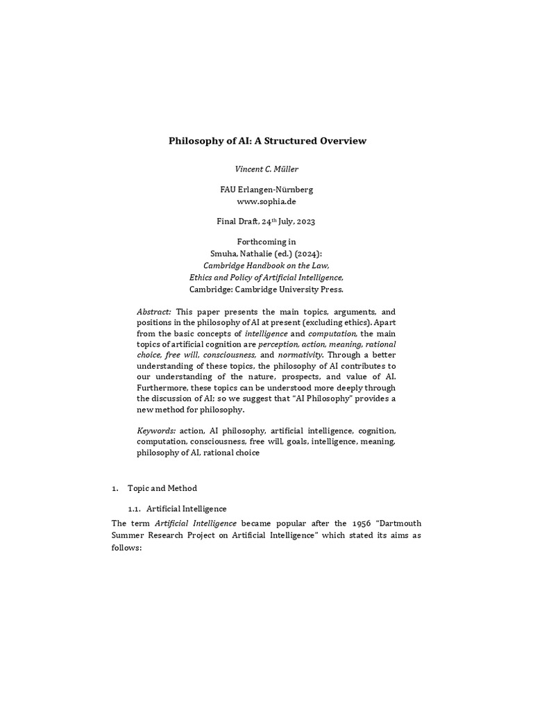 Philosophy of AI Overview | PDF | Intelligence (AI) & Semantics ...