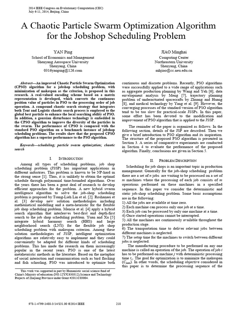 A Chaotic Particle Swarm Optimization Algorithm For The Jobshop Scheduling Problem | PDF ...