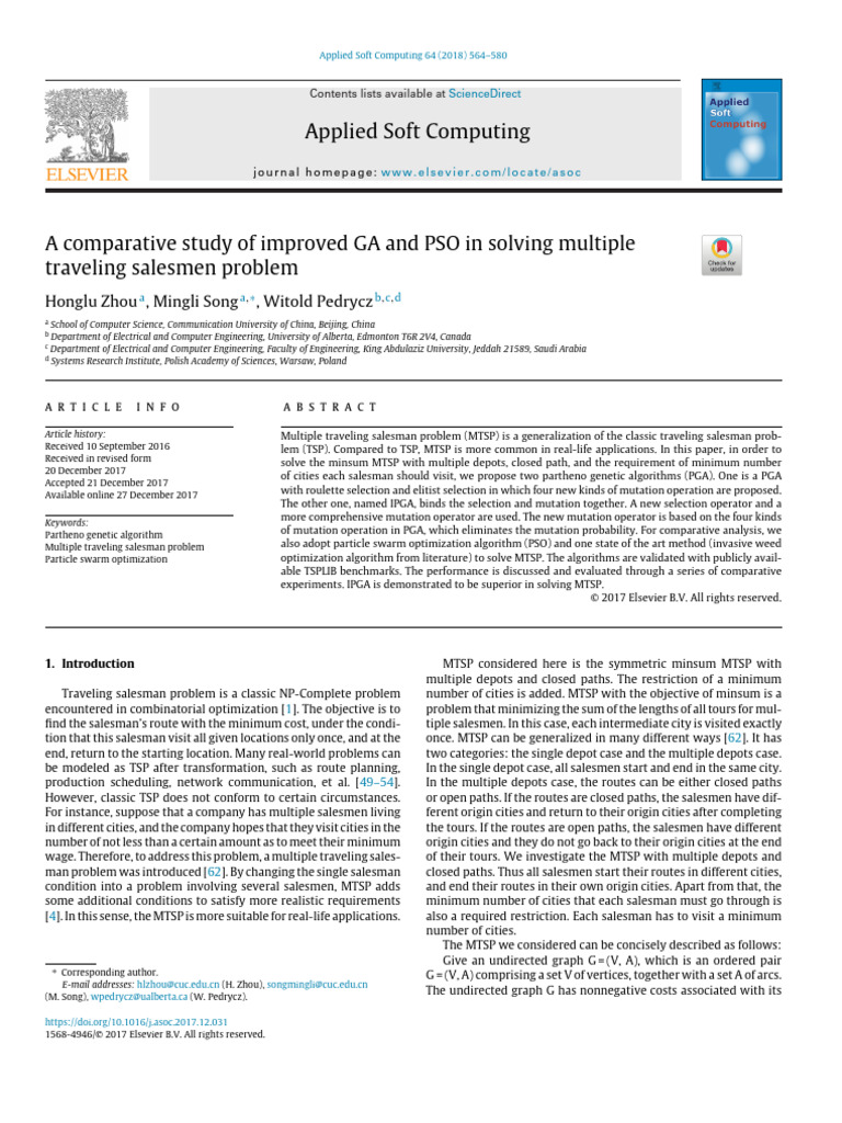 A Comparative Study of Improved GA and PSO in Solving Multiple Traveling Salesmen Problem - 2 ...