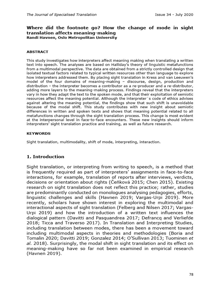 Where Did The Footnote Go How The Change of Mode in Sight Translation ...